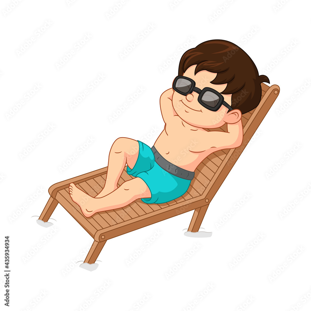Cartoon boy sunbathing on the sun chair Stock Vector | Adobe Stock