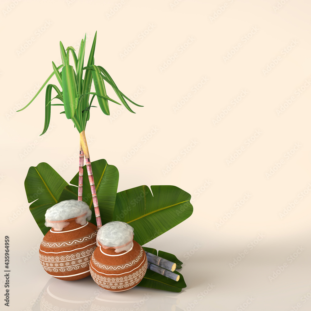 pongal pots placed in traditional background 3D render Stock ...