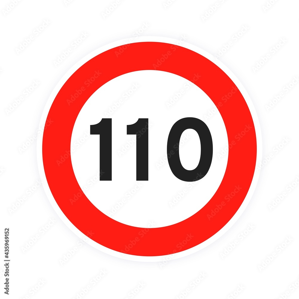 Speed limit 110 round road traffic icon sign flat style design vector illustration isolated on ...