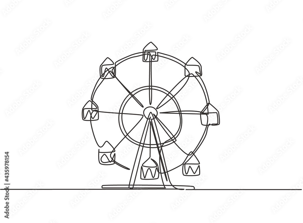 Continuous one line drawing of a ferris wheel in an amusement park, a ...