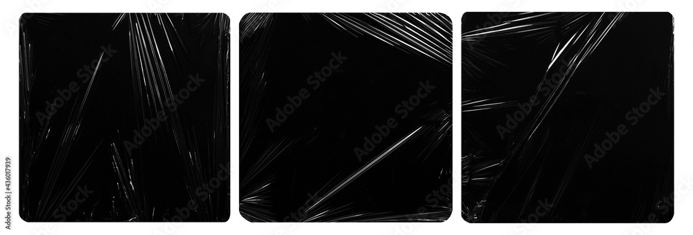 collection set of plastic wrap texture for overlay. wrinkled stretched ...