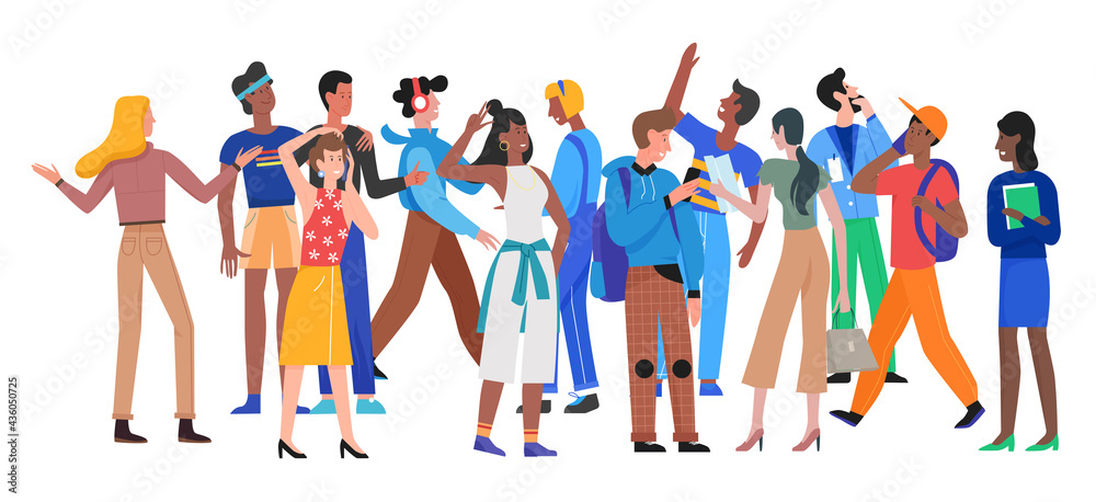 Crowd of people walk together, trendy society concept vector ...