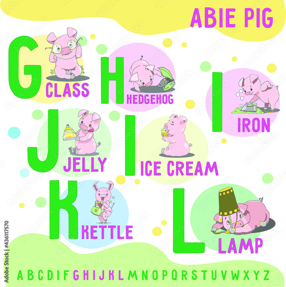 Vector de Stock ABee Pig english alphabet, letters g - l . Funny ...