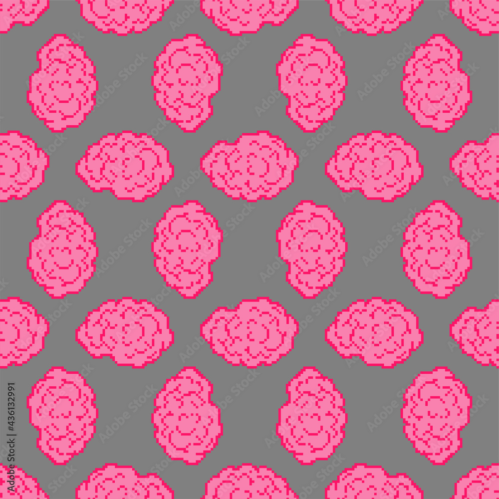 Brain pixel art pattern seamless 8 bit. Brains pixelated background ...