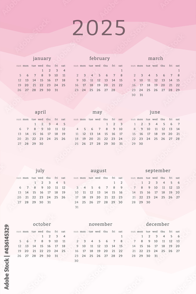 Vertical pink calendar for 2025 year. Mountains silhouettes abstract ...