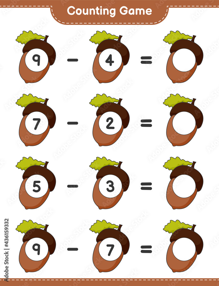 Counting game, count the number of Acorn and write the result ...