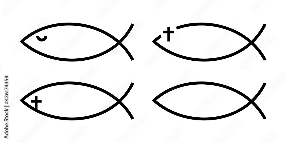 Vector de Stock Jesus fish icon collection. Fish with religion cross ...