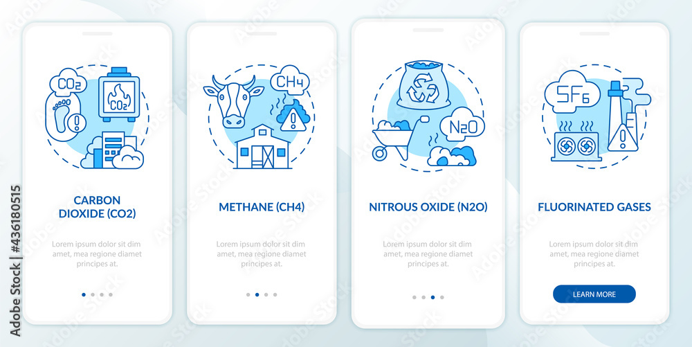 Principal greenhouse gases onboarding mobile app page screen with ...