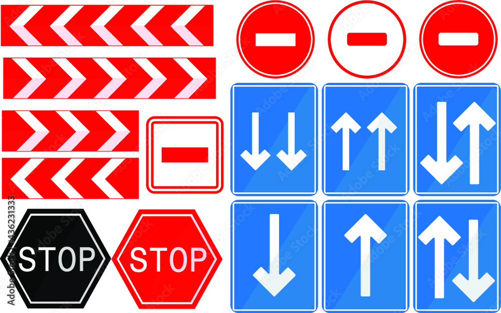 Road signs set. Vector illustration symbols of traffic signs on a ...