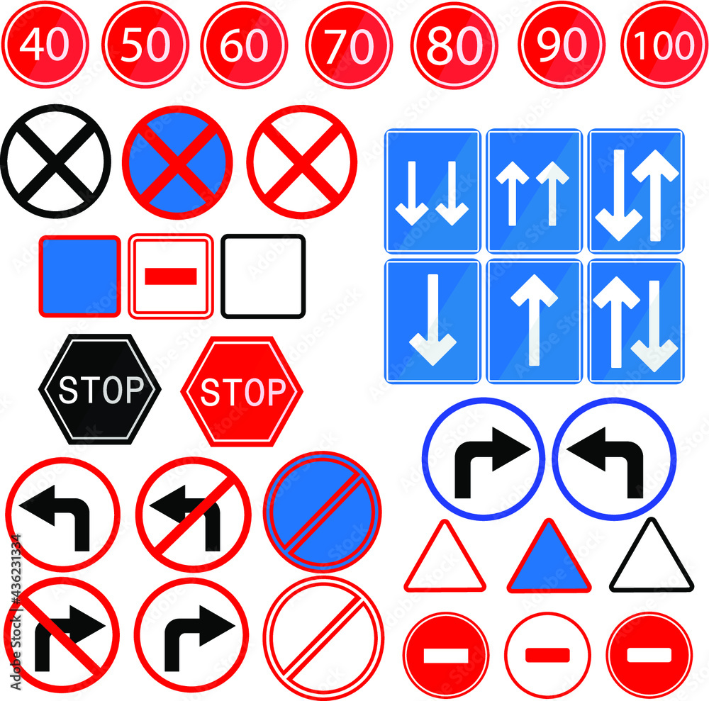 Road signs set. Vector illustration symbols of traffic signs on a ...