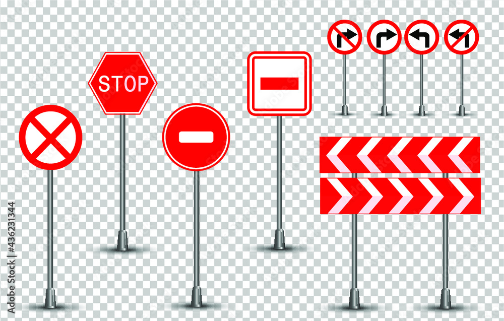 Road signs set. Vector illustration symbols of traffic signs on a ...