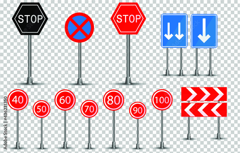 Road signs set. Vector illustration symbols of traffic signs on a ...