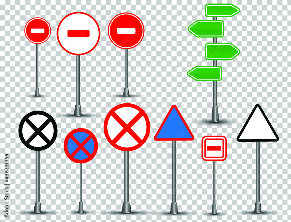 Road signs set. Vector illustration symbols of traffic signs on a ...