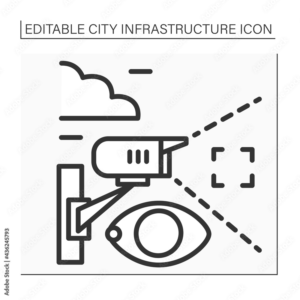 Video surveillance line icon. Camera transmits signal to specific ...
