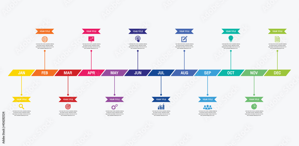 12 months or 1 year timeline infographic, timeline infographics for ...