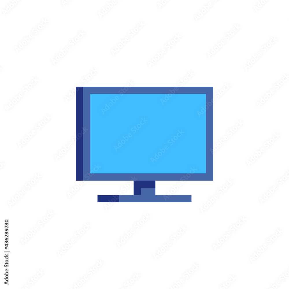 Monitor flat style icon. Pixel art. Computer, display, ps. 8-bit sprite ...