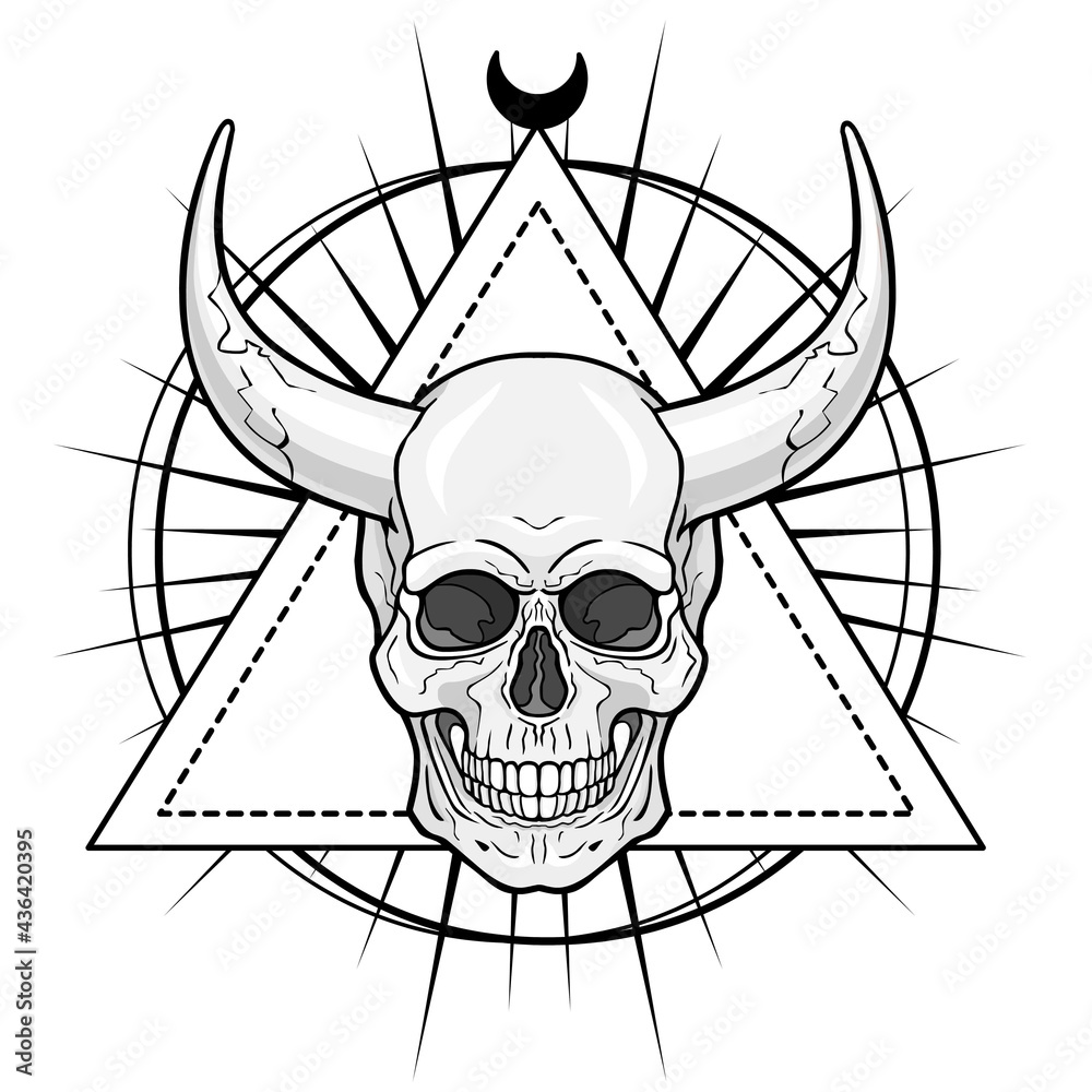 Fantastic horned human skull. Demon, shaman, fairy tale character ...