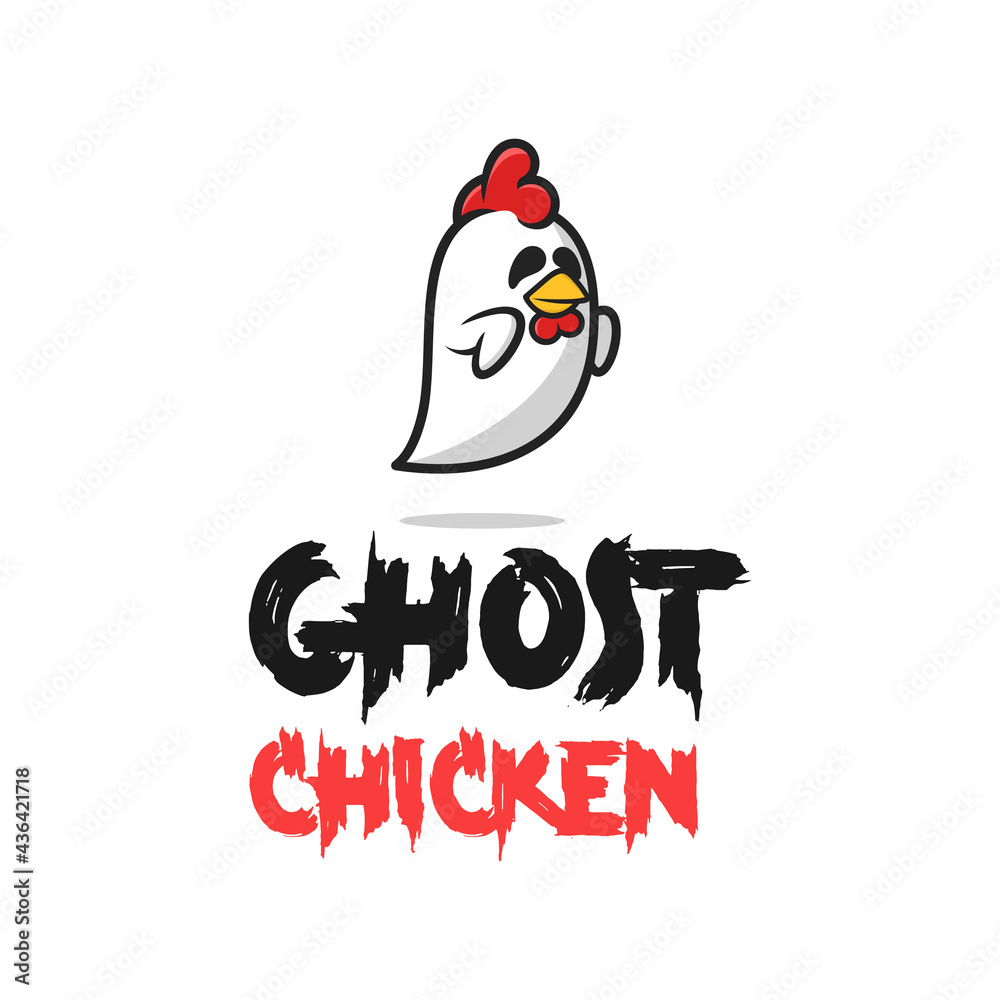 Ghost Chicken Logo Design Template cartoon vector illustration Stock ...