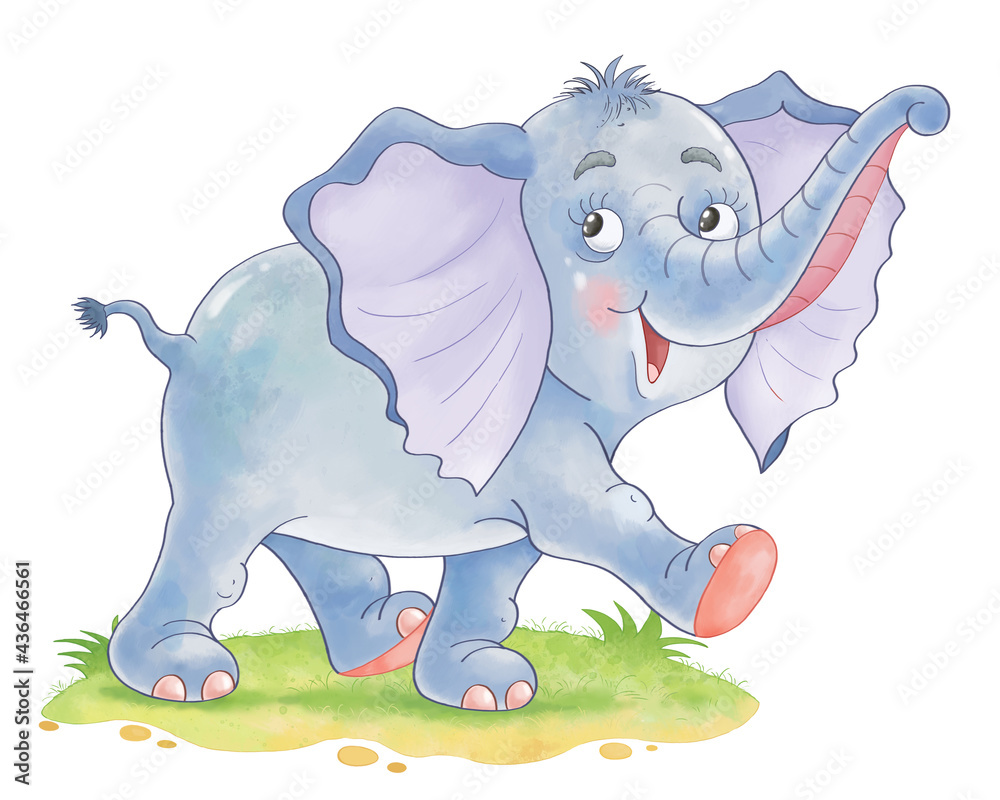 Cute baby elephant. Character design. Greeting card, poster, coloring ...