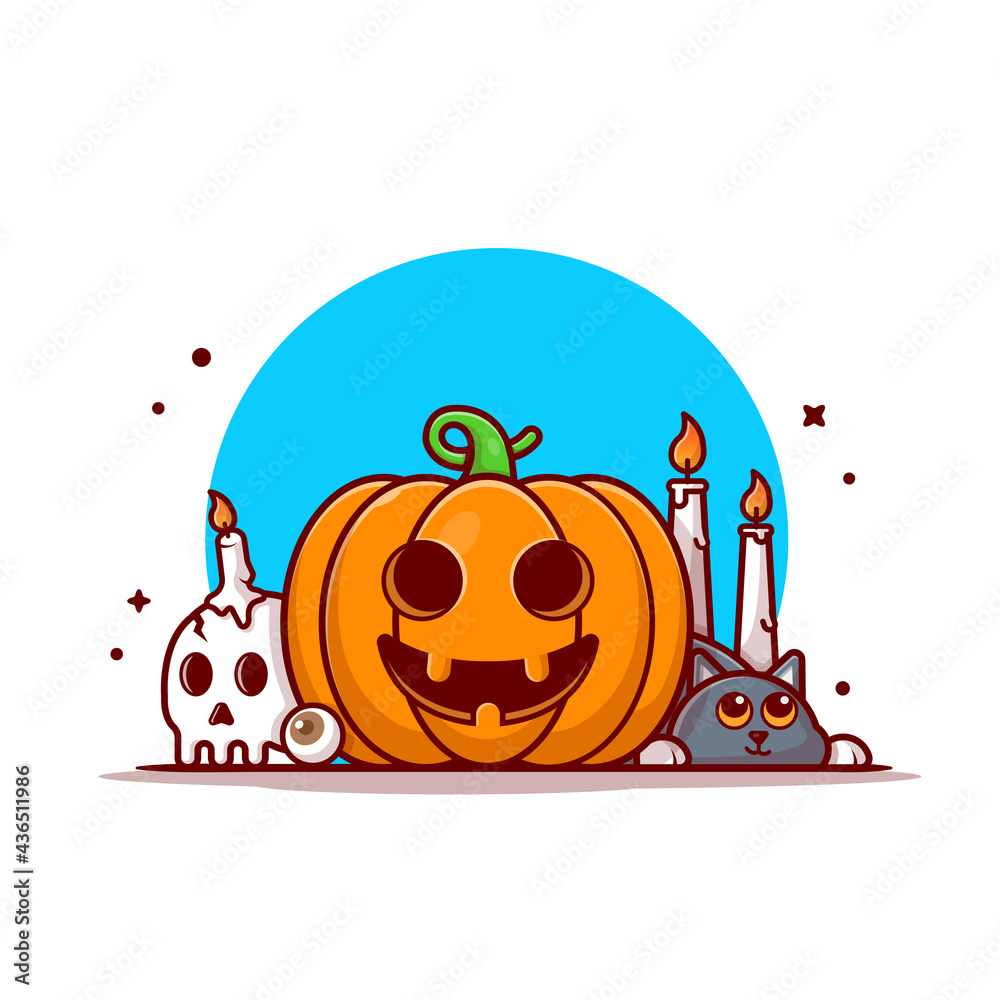 Cute Witch Pumpkin Riding Magic Broom Cartoon Vector Icon Illustration ...