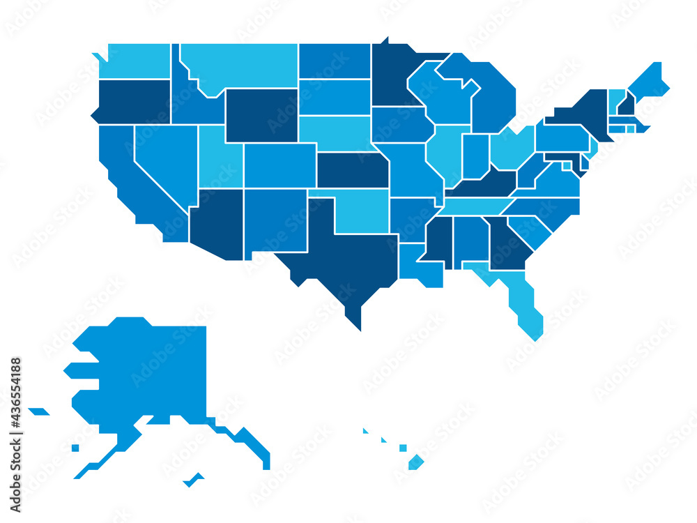 Blue simplified map of USA, United States of America. Retro style ...