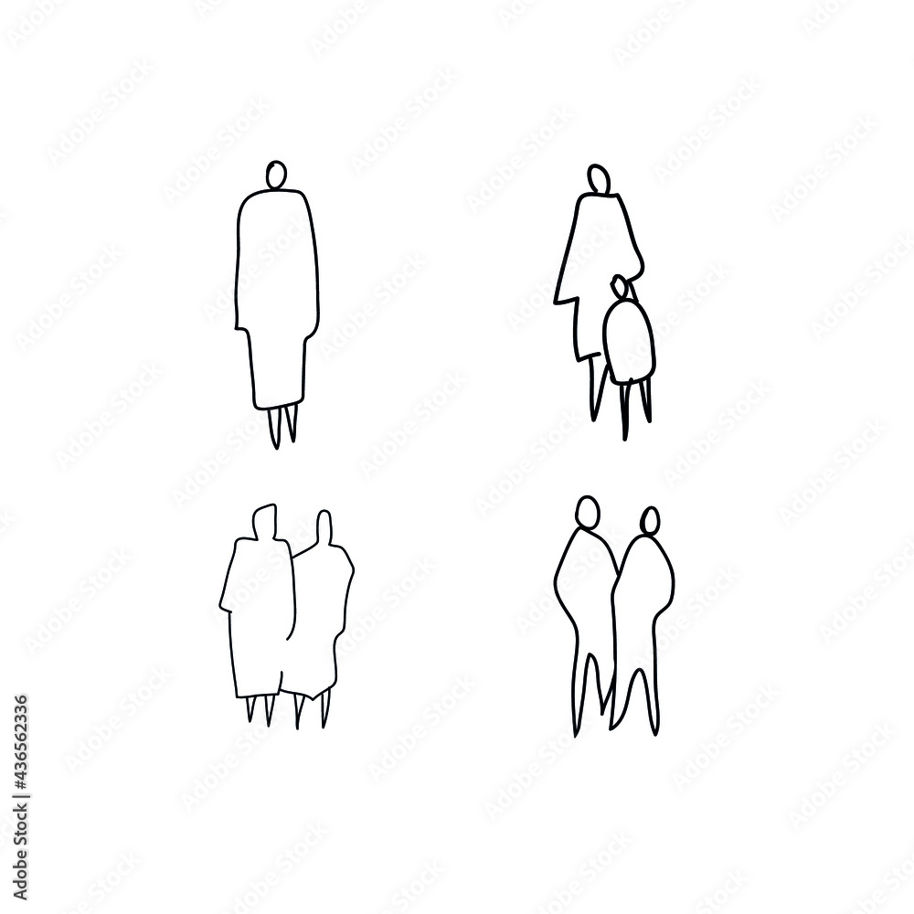 Vector illustration, Outline silhouettes of people, Contour drawing ...