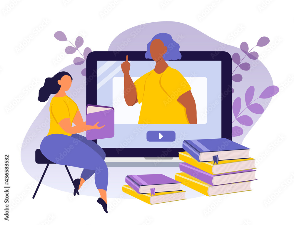 vector hand drawn illustration on the theme of online learning, webinar ...