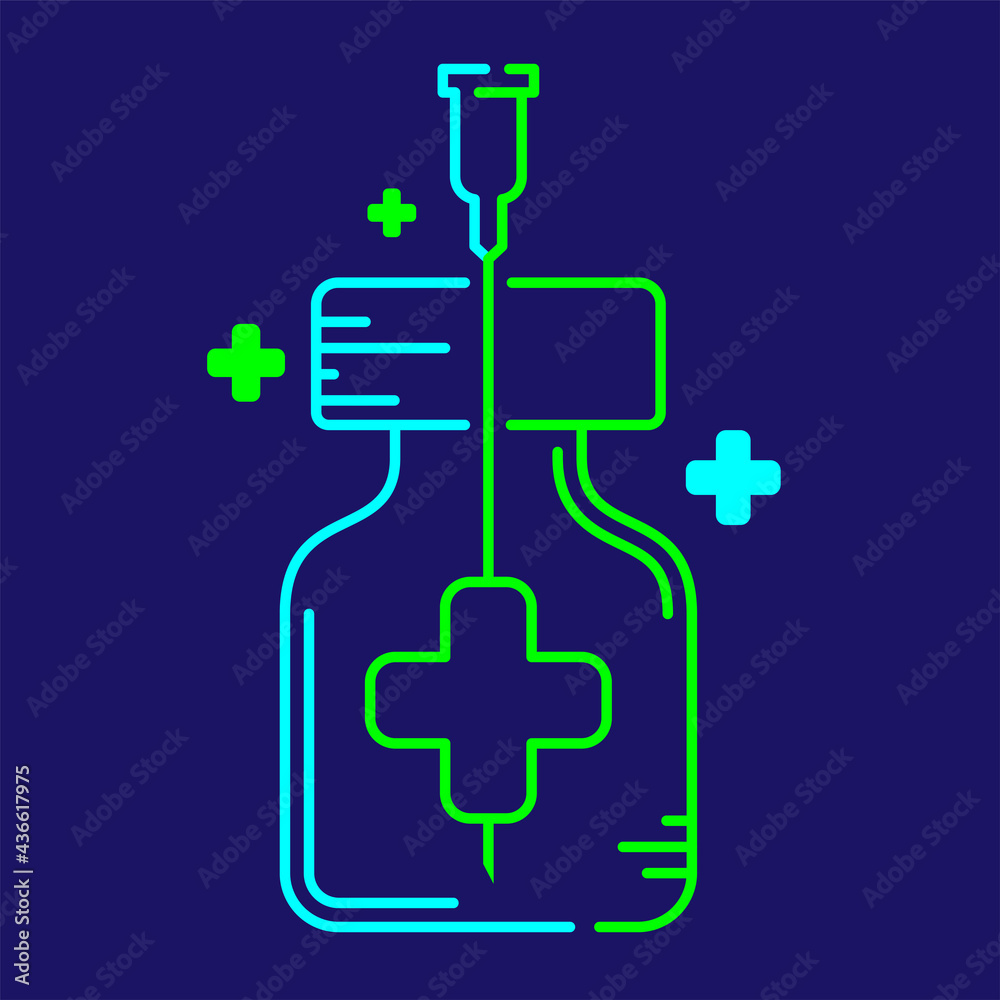 Logo covid-19 vaccine Big Cross symbol in bottle and Syringe Tip with ...