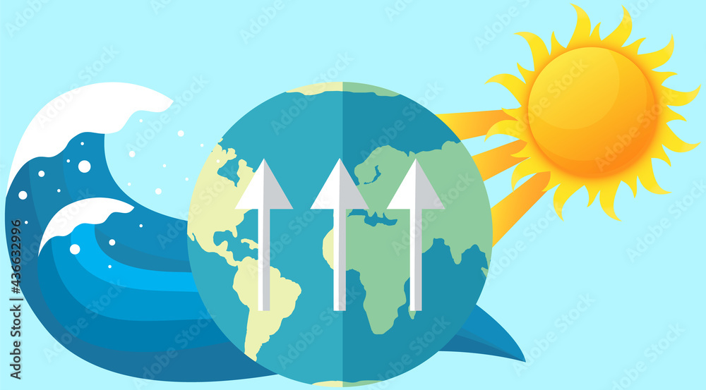 Visualization of global warming and weather change. Huge wave heading ...