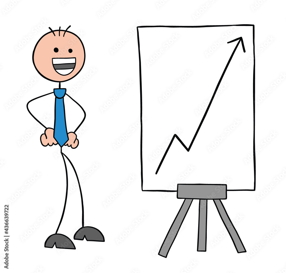 Stickman businessman character with the rising sales chart and very ...