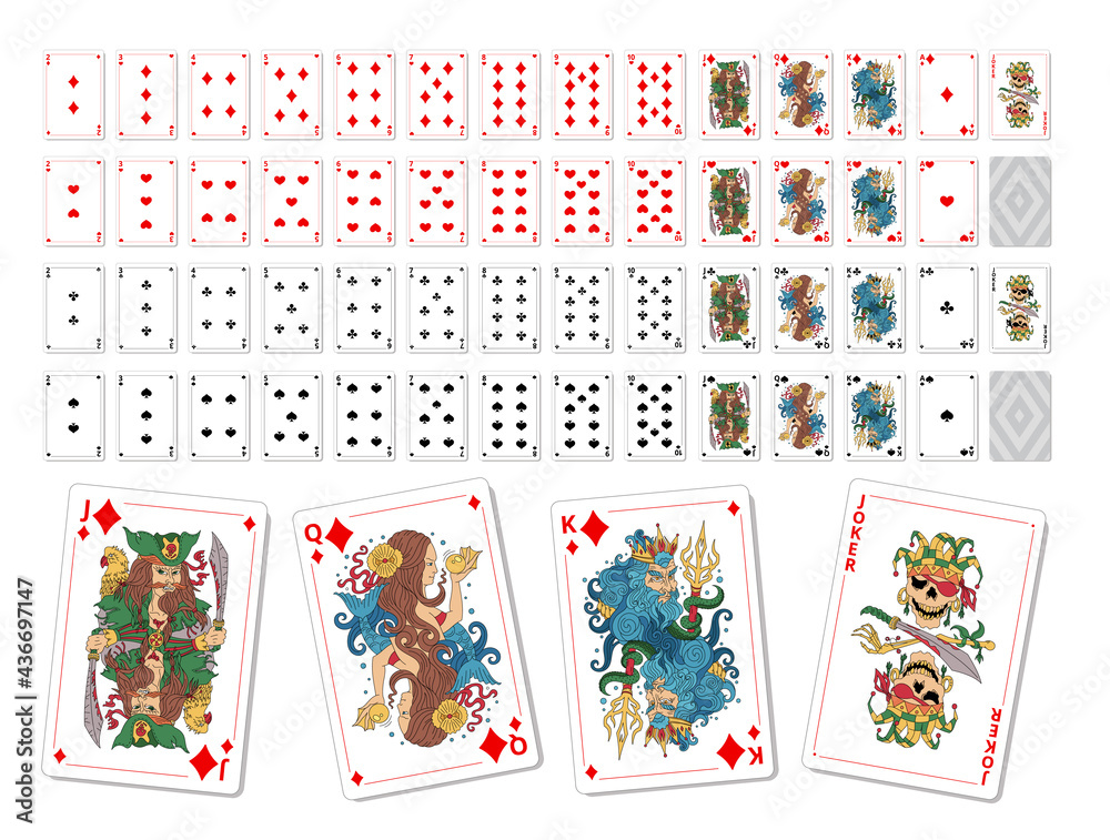 Set playing cards. Printable. Poker game kit. Vector illustration ...