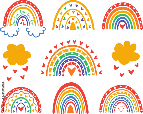 Set of boho rainbows in the colors of the LGBT flag, LGBTQ Pride vector ...