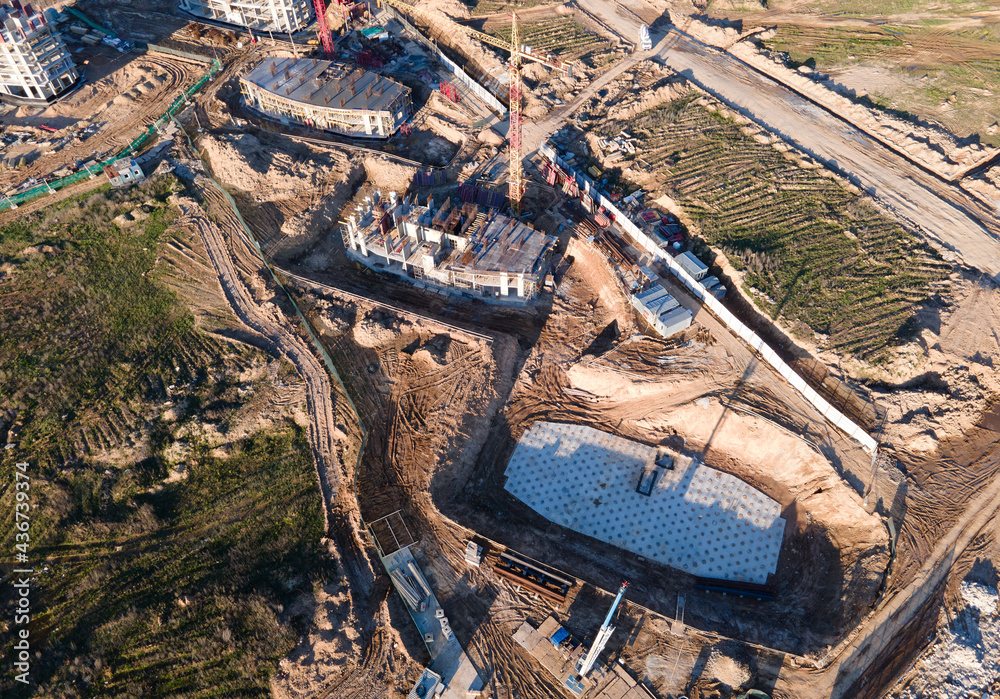 Сonstruction site with foundation pit for monolithic reinforced ...