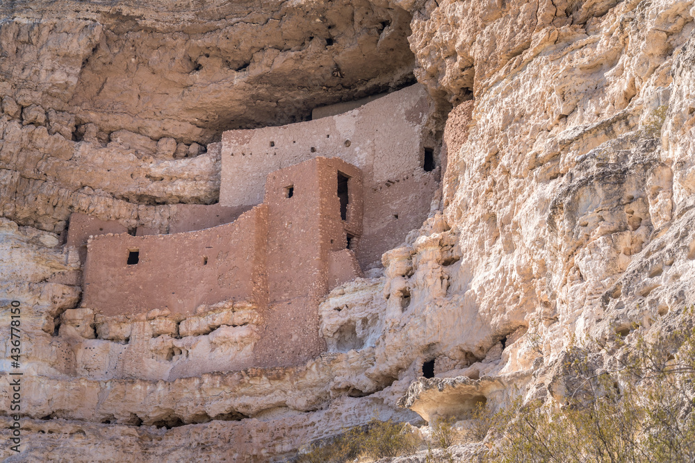 Closeup view of Montezuma castle National Monument ancient cliff ...