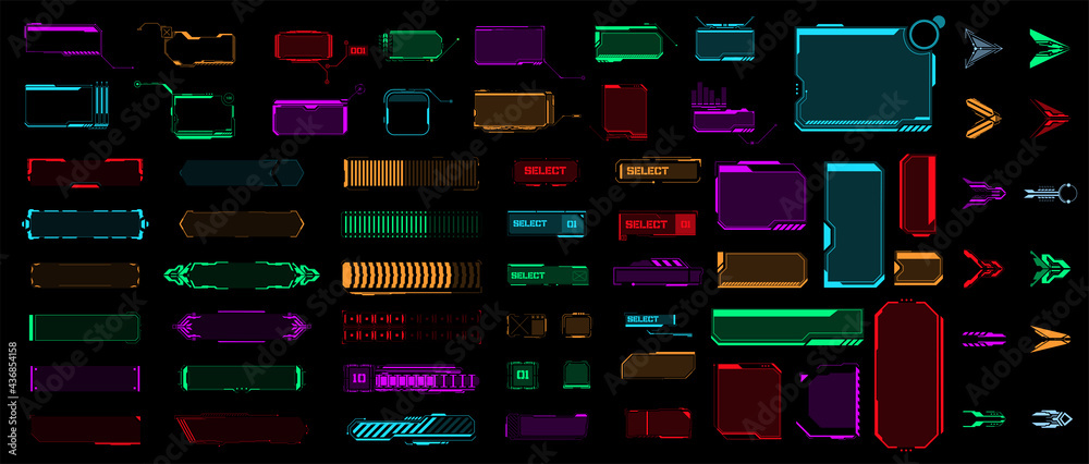 A set of sci-fi modern user interface elements button, frame, arrow, loading indicator in modern ...