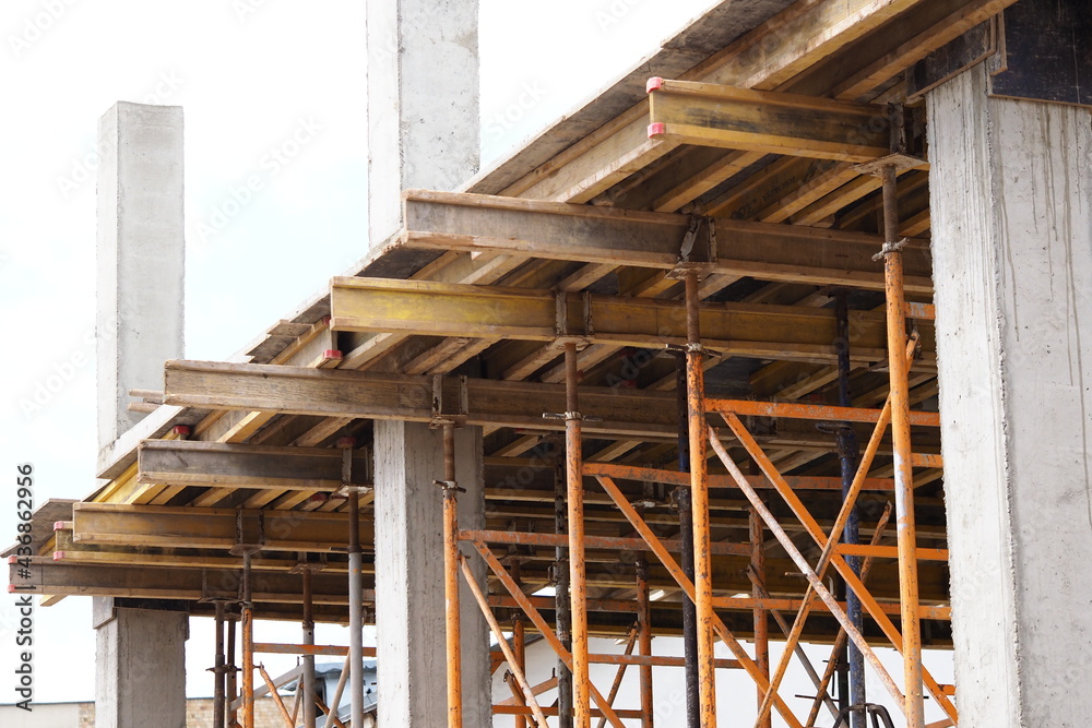 construction site of a building made of expanded clay concrete blocks ...
