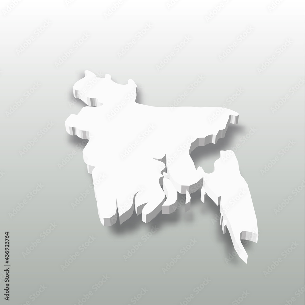Bangladesh - white 3D silhouette map of country area with dropped ...