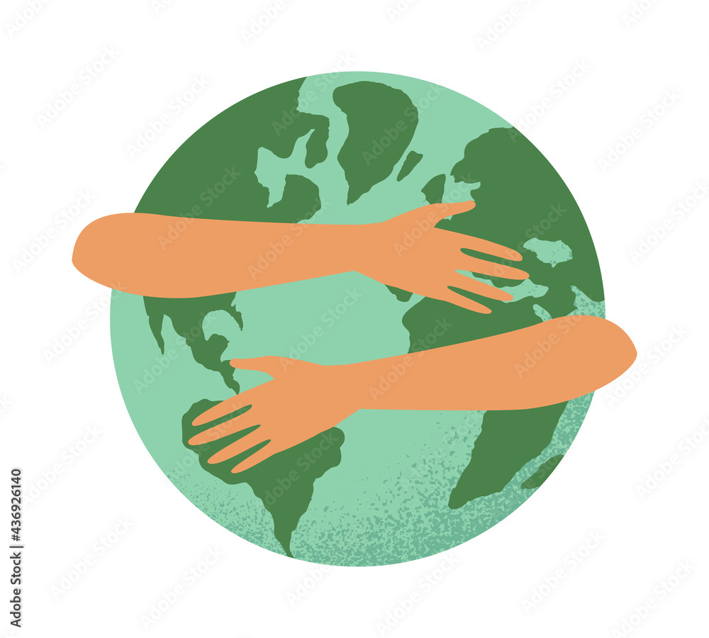 Vector illustration of hands hug planet Earth. Concept of World ...