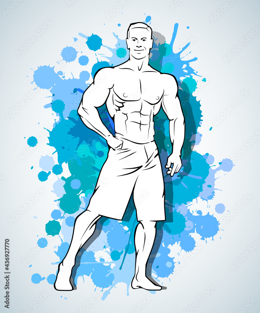 เวกเตอร์ Stock Muscle man silhouette graffiti icon on blot wall ...