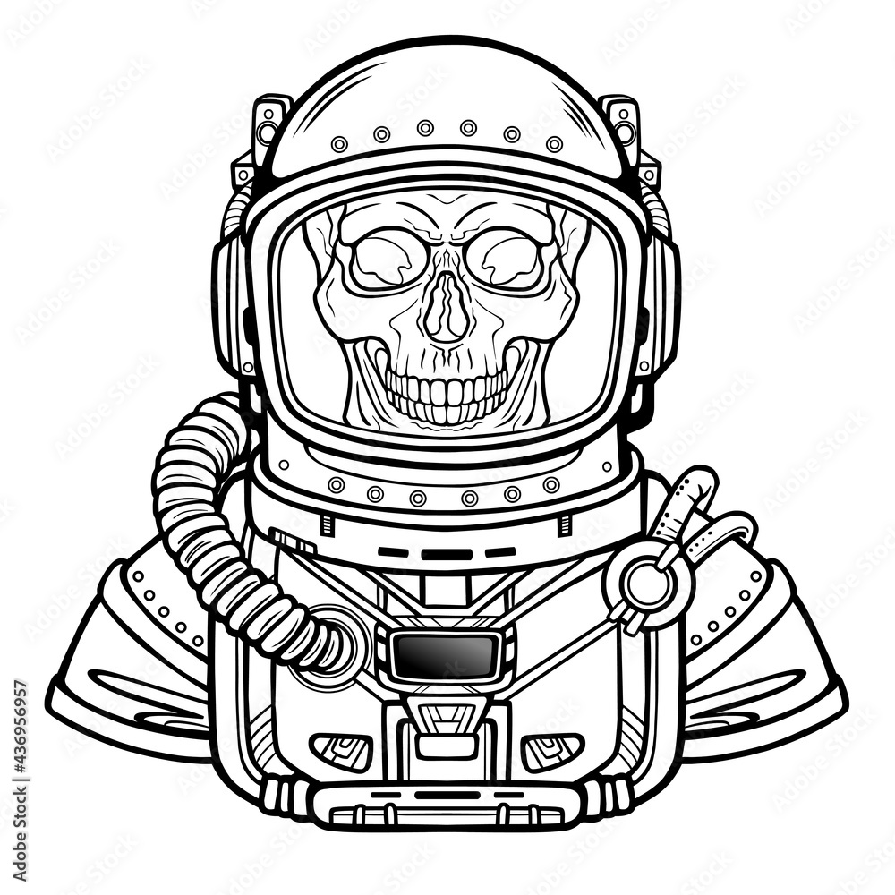 Animation Astronaut skeleton in a space suit. Monochrome drawing ...