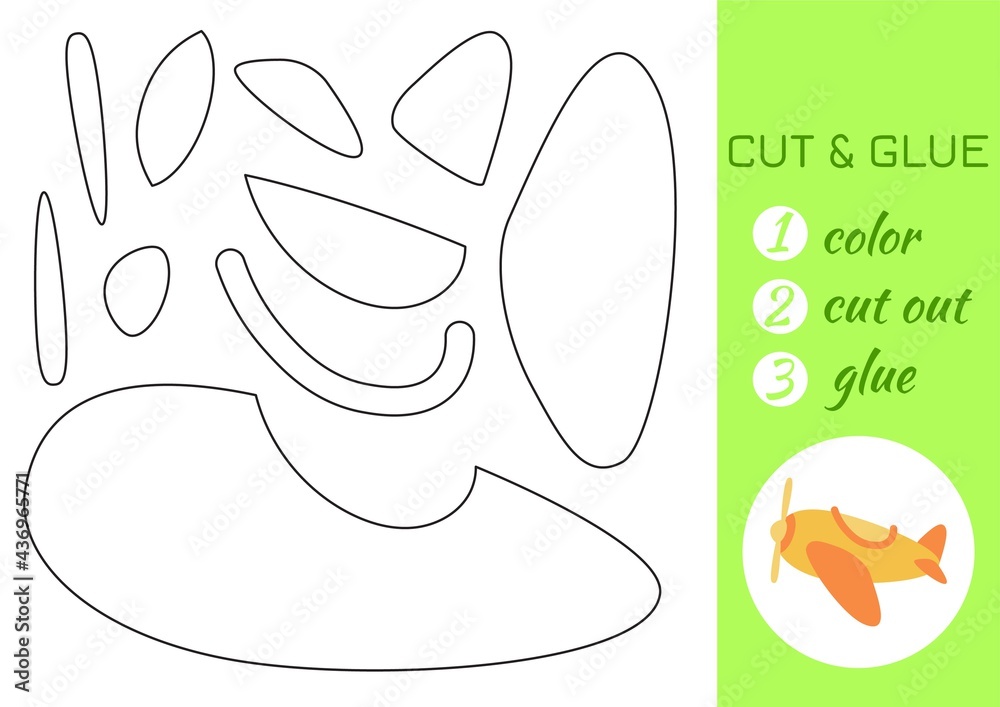 Color, cut and glue paper yellow airplane. Cut and paste craft activity ...
