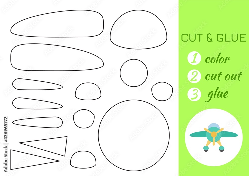 Vector de Stock Color, cut and glue paper green airplane. Cut and paste ...