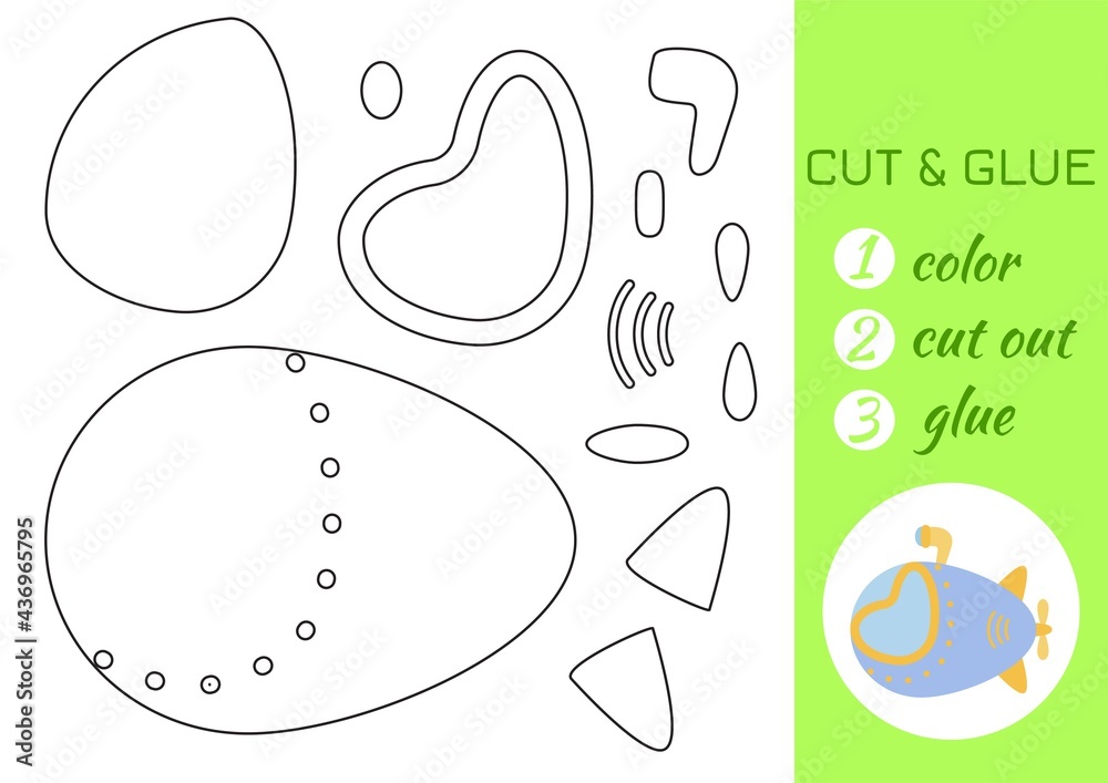Color, cut and glue paper blue submarine. Cut and paste craft activity ...