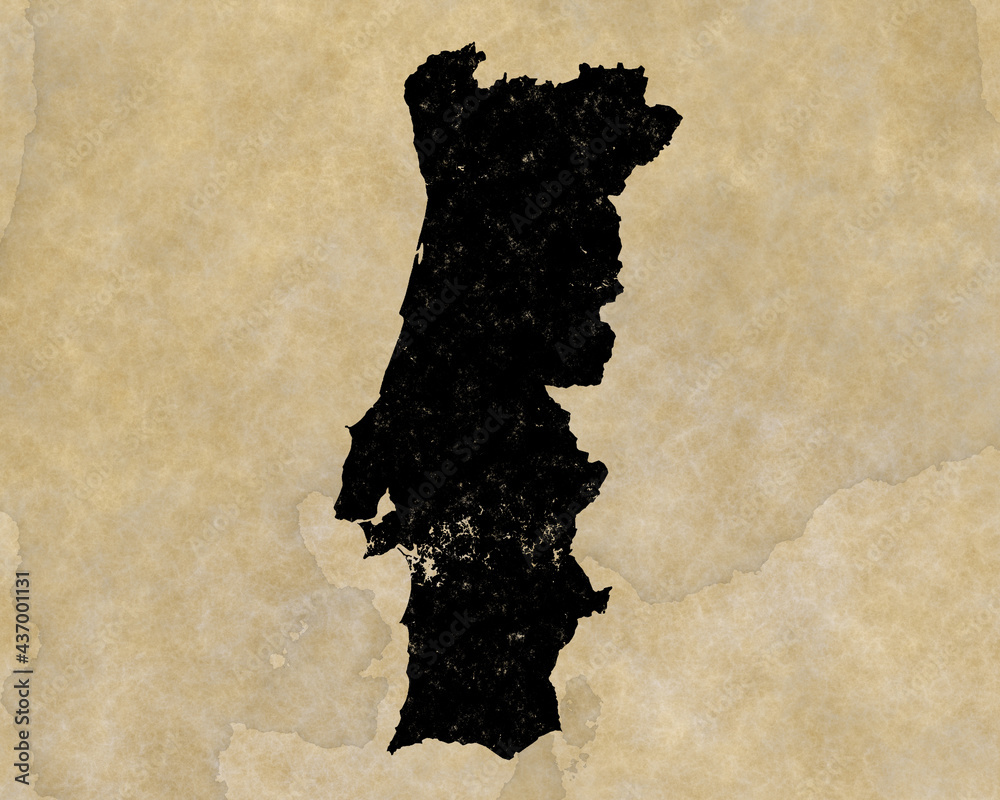 Old paper illustration of Portugal map with postage stamp Stock ...