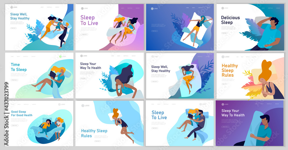 Collection of sleeping people character. Family with child are sleep in ...