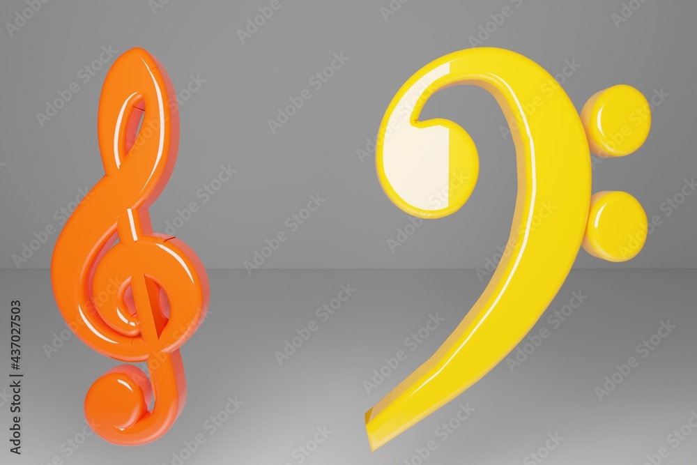 Treble clef and bass clef. Colorful musical symbols. Musical keys on ...