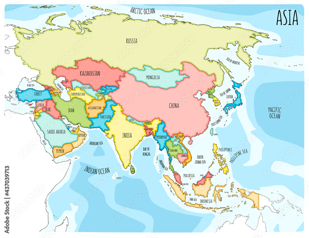Colorful vector map of Oceania. Cartoon style Stock Vector | Adobe Stock