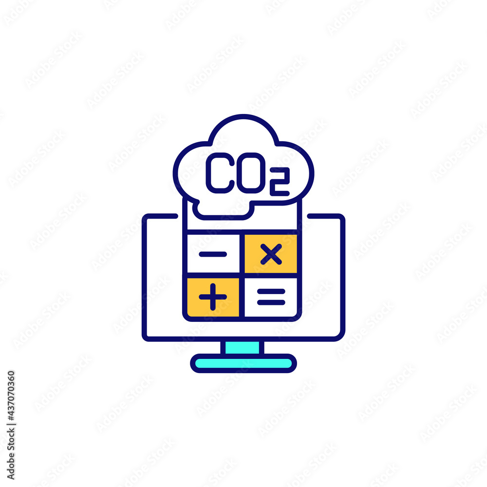 CO2 emissions calculation RGB color icon. Carbon footprint calculator. Isolated vector ...