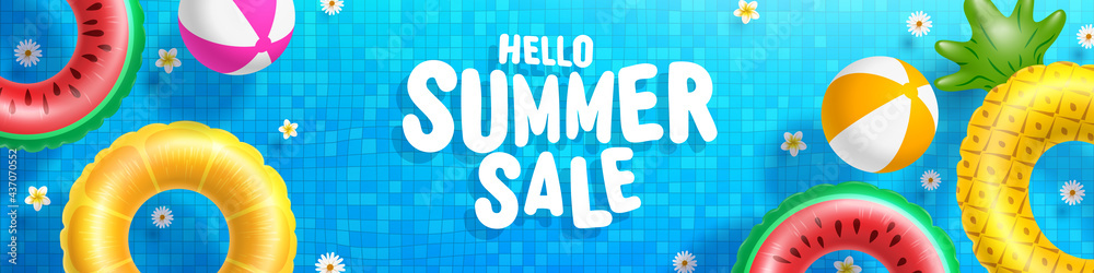 Summer Sale poster and banner template with Colorful Float on water in ...