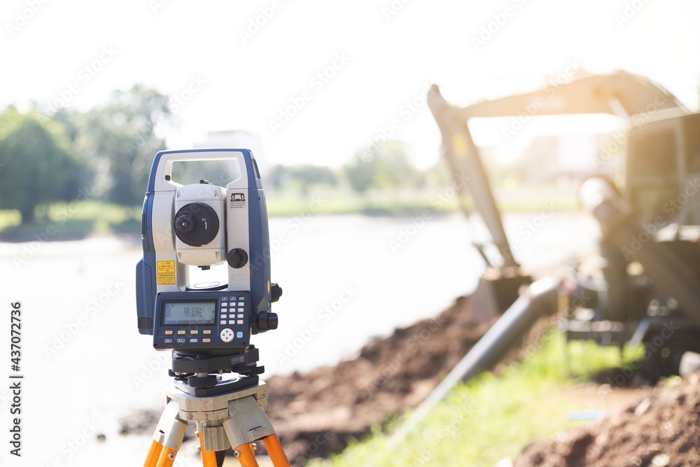 Theodolite in construction.To find accurate level values. In the ...